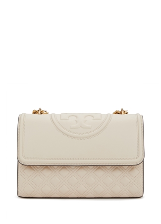 Tory Burch Kadın Krem Logolu Deri Omuz Çantası Beyaz EU