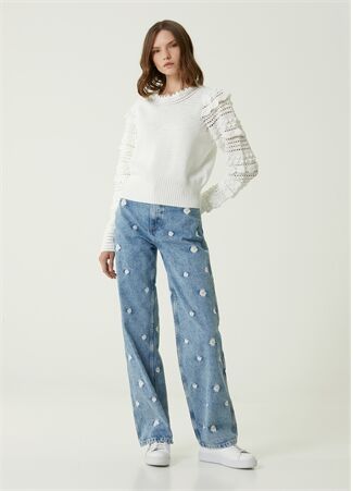 Sandro Kadın Beyaz Nakış Detaylı Kazak 0 US