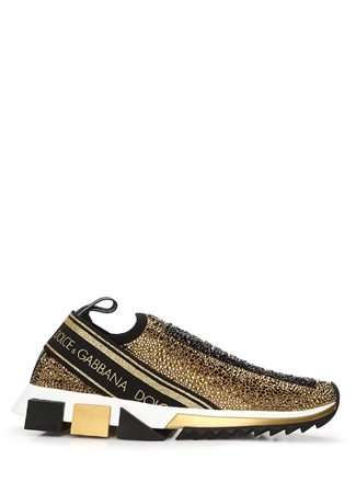 Dolce&Gabbana Kadın Sorrento Gold Taşlı Çorap Formlu Sneaker Siyah 36 EU