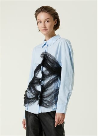 Act N Kadın Mavi Siyah Tül Garnili Gömlek 38 IT