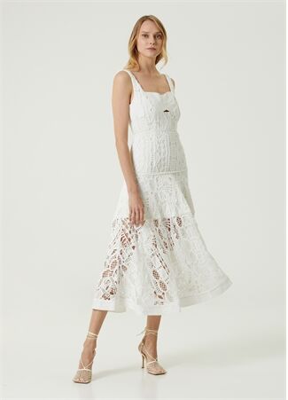 Alexis Kadın Isabeta Beyaz Nakışlı Midi Elbise S EU Alexis Kadın Isabeta Beyaz Nakışlı Midi Elbise S EU