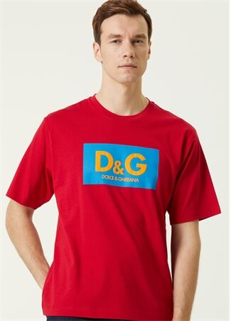 Dolce&Gabbana Erkek Kırmızı Logolu T-shirt 46 IT