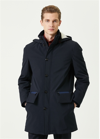 Kiton Erkek Lacivert Kapüşonlu Pardösü 48 IT Kiton Erkek Lacivert Kapüşonlu Pardösü 48 IT