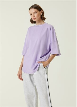 Palm Angels Kadın Lila Bisiklet Yaka Logolu T-shirt Mor S EU