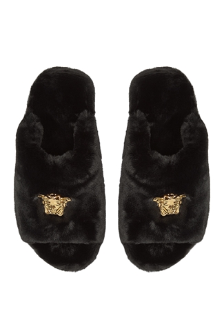 Versace Siyah Logolu Peluş Terlik