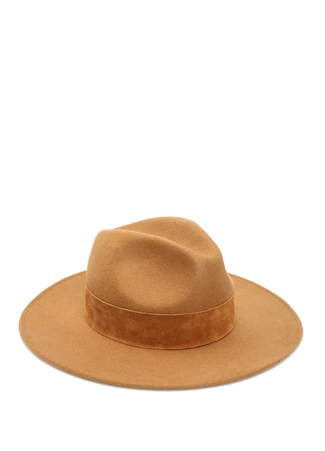 Catarzi Kadın Kamel Kuşak Detayı Yün Şapka Kahverengi 58 EU