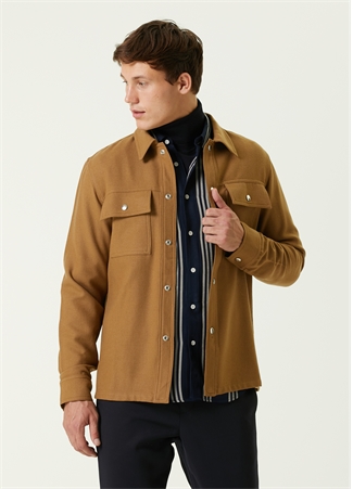 Sandro Erkek Kamel Polo Yaka Yün Gömlek Kahverengi S EU