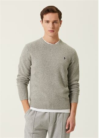 Polo Ralph Lauren Erkek Gri Bisiklet Yaka Yün Kazak XS EU