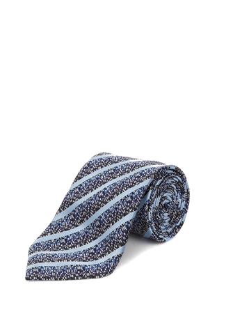 Zegna Erkek Mavi Çizgili Mikro Desenli İpek Kravat EU