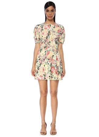 Faithfull The Brand Kadın Sidonie Pembe Çiçekli Karpuz Kol Mini Elbise XS EU