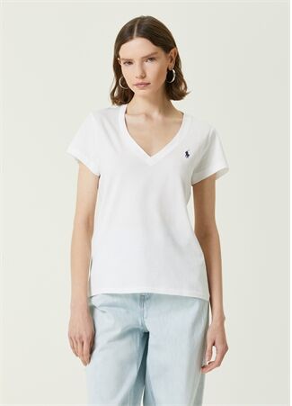 Polo Ralph Lauren Kadın Beyaz V Yaka T-shirt XS EU