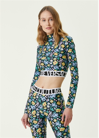 Versace Jeans Couture Kadın Mavi Dik Yaka Çiçekli Crop Bluz 38 IT Versace Jeans Couture Kadın Mavi Dik Yaka Çiçekli Crop Bluz 38 IT