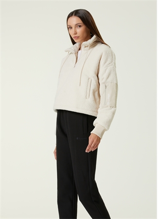 Camilla and Marc Kadın Ekru Yakası Fermuarlı Garnili Sweatshirt Bej 8 US