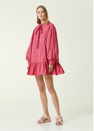 Red Valentino Kadın Pembe Balon Kol Mini Tafta Elbise 40 IT