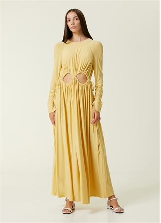 Victoria Beckham Kadın Sarı Büzgü Detaylı Maksi Elbise Bej 0 US Victoria Beckham Kadın Sarı Büzgü Detaylı Maksi Elbise Bej 0 US