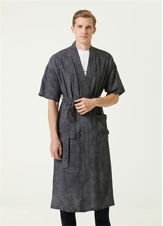 Agaleevic Erkek Antrasit Kuşaklı Kimono Gri S/M EU