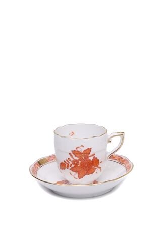 Herend Turuncu Desenli Porselen Kahve Fincanı