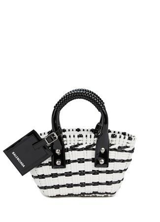 Balenciaga Kadın Siyah Beyaz Hasır Dokulu Omuz Çantası EU