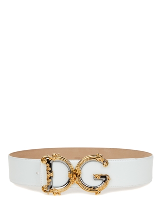 Dolce&Gabbana Kadın Beyaz Logo Tokalı Deri Kemer 80 EU Dolce&Gabbana Kadın Beyaz Logo Tokalı Deri Kemer 80 EU