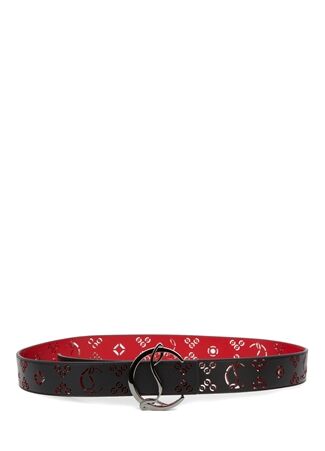 Christian Louboutin Kadın Siyah Logo Tokalı Delik Desenli Deri Kemer 80 EU