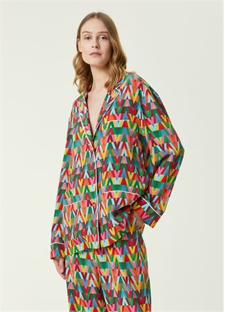 Valentino Kadın Colorblocked Logo Desenli İpek Gömlek 40 IT