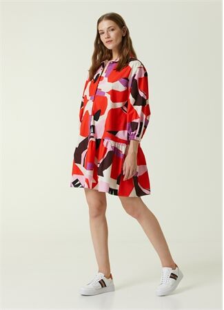 Beymen Club Kadın Mercan Geometrik Desenli Mini Elbise Kırmızı 34