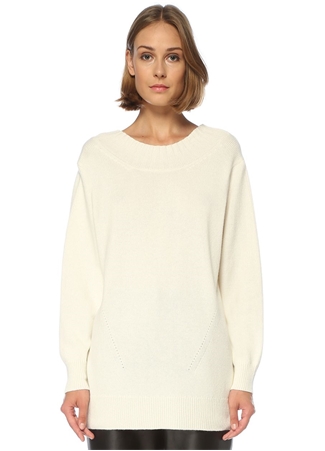 Beymen Collection Kadın Ekru Sırtı V Kesim Kazak Beyaz L