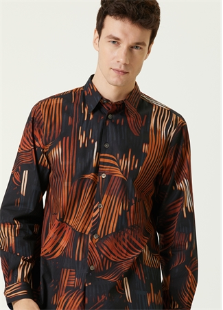 PS by Paul Smith Erkek Turuncu Lacivert Desenli Organik Pamuk Gömlek M EU PS by Paul Smith Erkek Turuncu Lacivert Desenli Organik Pamuk Gömlek M EU