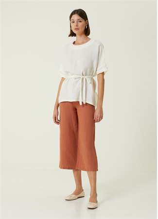 Dor Raw Luxury Kadın Ekru Oversize Keten Bluz Bej S EU