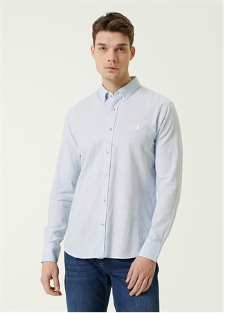 Beymen Club Erkek Slim Fit Mavi Düğmeli Yaka Keten Gömlek S Beymen Club Erkek Slim Fit Mavi Düğmeli Yaka Keten Gömlek S