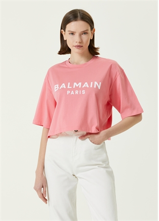 Balmain Kadın Pembe Logo Baskılı Cropped T-shirt S EU Balmain Kadın Pembe Logo Baskılı Cropped T-shirt S EU