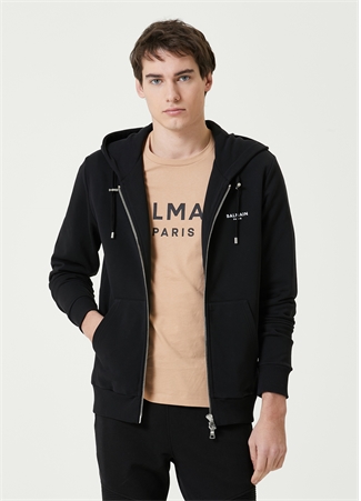 Balmain Erkek Siyah Kapüşonlu Logolu Sweatshirt S EU Balmain Erkek Siyah Kapüşonlu Logolu Sweatshirt S EU