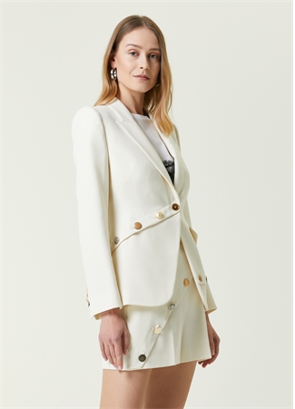 Alexander McQueen Kadın Kemik Düğme Detaylı Yün Ceket Beyaz 40 IT