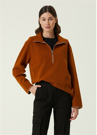 Meteo by Yves Salomon Kadın Karamel Dik Yaka Fermuarlı Polar Kahverengi L EU