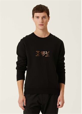 Erkek Siyah Metal Baskılı Sweatshirt L EU