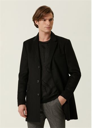 Network Erkek Slim Fit Siyah Yün Palto 50 EU