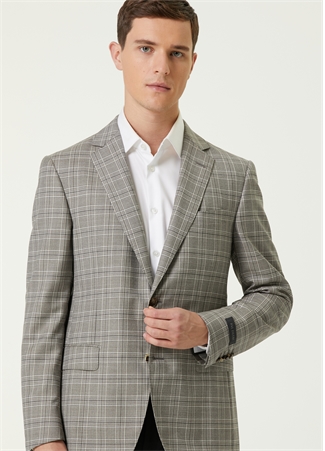 Pal Zileri Erkek Gri Kareli Yün Ceket Kahverengi 50 IT