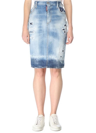 Dsquared2 Kadın Dalma Midi Jean Etek Mavi 38 IT