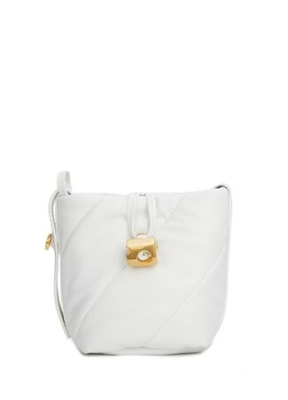 Off-White Kadın Beyaz Dikiş Detaylı Deri Omuz Çantası EU