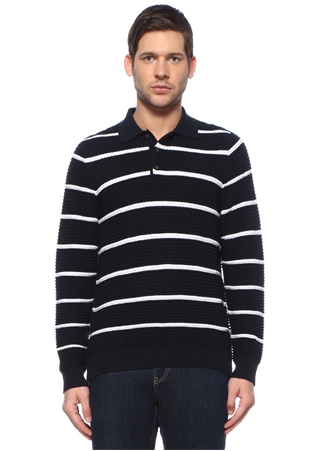 Palzileri Lab Erkek Lacivert Polo Yaka Şeritli Petek Dokulu Sweatshirt Mavi 50 IT Palzileri Lab Erkek Lacivert Polo Yaka Şeritli Petek Dokulu Sweatshirt Mavi 50 IT