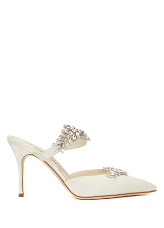 Manolo Blahnik Kadın Ekru Taşlı Topuklu Gece Ayakkabısı Bej 36.5 EU