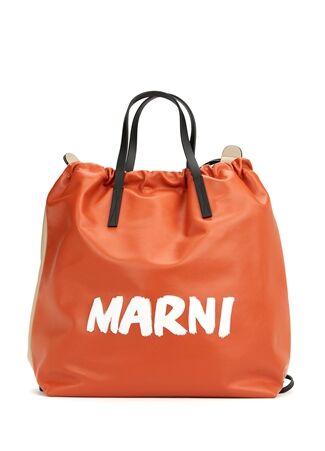 Marni Kadın Turuncu Logo Baskılı Deri Sırt Çantası EU Marni Kadın Turuncu Logo Baskılı Deri Sırt Çantası EU