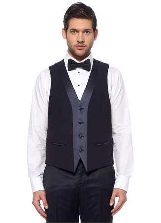 Palzileri Lab Erkek Lacivert V Yaka Garnili Yün Yelek 44 IT