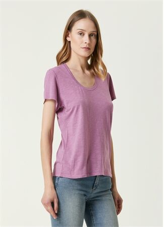 American Vintage Kadın Lila U Yaka T-shirt Mor XS EU
