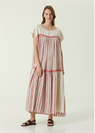 Devotion Kadın Kırmızı Çizgili Midi Elbise EU