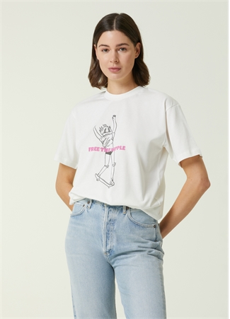 Death is Easy Kadın Free Ekru Baskılı T-shirt Bej S EU Death is Easy Kadın Free Ekru Baskılı T-shirt Bej S EU