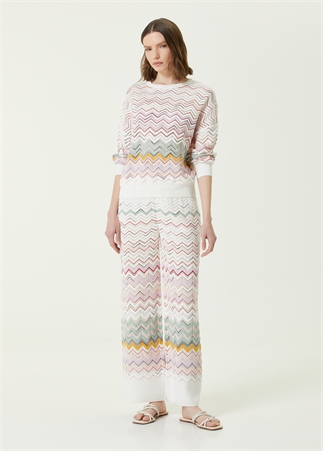 Missoni Kadın Beyaz Zikzak Desenli Bol Pantolon 38 IT Missoni Kadın Beyaz Zikzak Desenli Bol Pantolon 38 IT