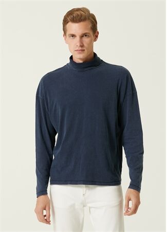 American Vintage Erkek Fakobay Lacivert Balıkçı Yaka Uzun Kollu T-shirt S/M EU