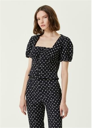 Faraway Kadın Siyah Kare Yaka Çiçekli Bluz 34 EU