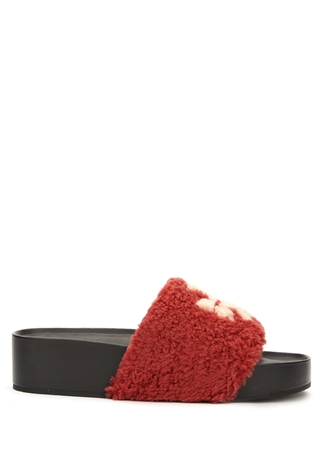 Tory Burch Kadın Double T Shearling Bordo Terlik 6 US Tory Burch Kadın Double T Shearling Bordo Terlik 6 US
